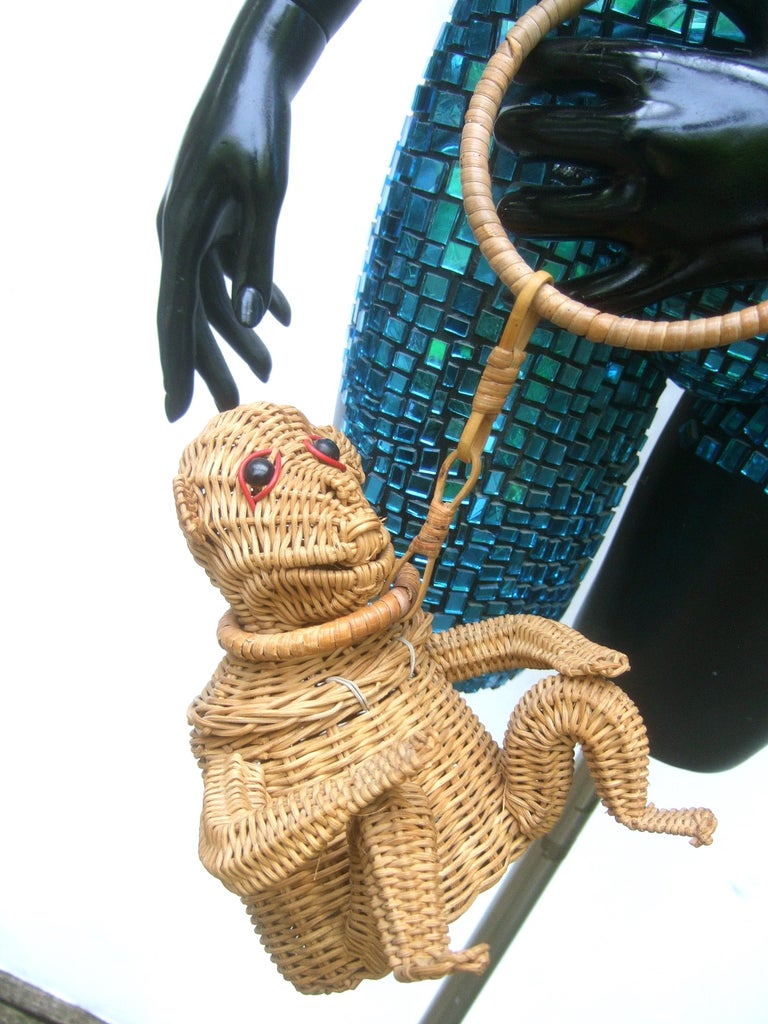 Rare Whimsical Wicker Rattan Monkey Handbag c 1950s at 1stDibs