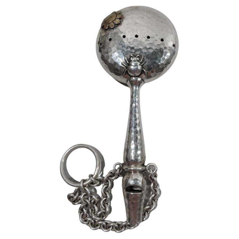 Rare Whiting Japonesque Mixed Metal Hand Hammered Whistle Rattle For ...