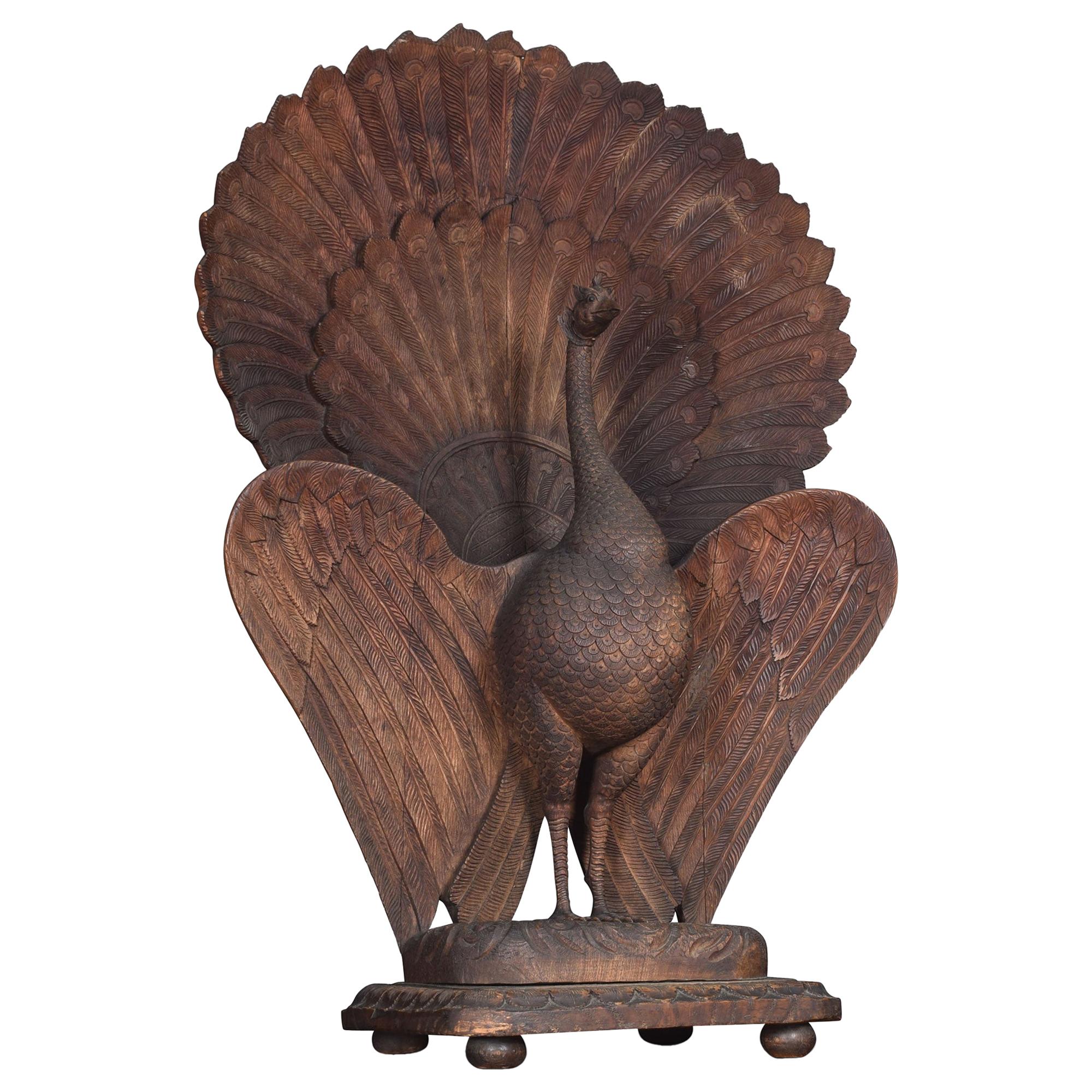 Rare Wood Figure of a Peacock in Display at 1stDibs