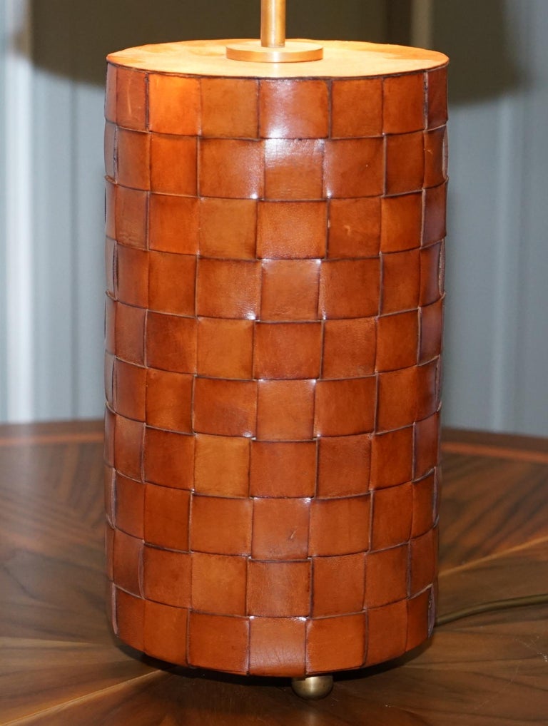 Rare Woven Brown Leather Table Lamp with Metal Crocodile Alligator ...