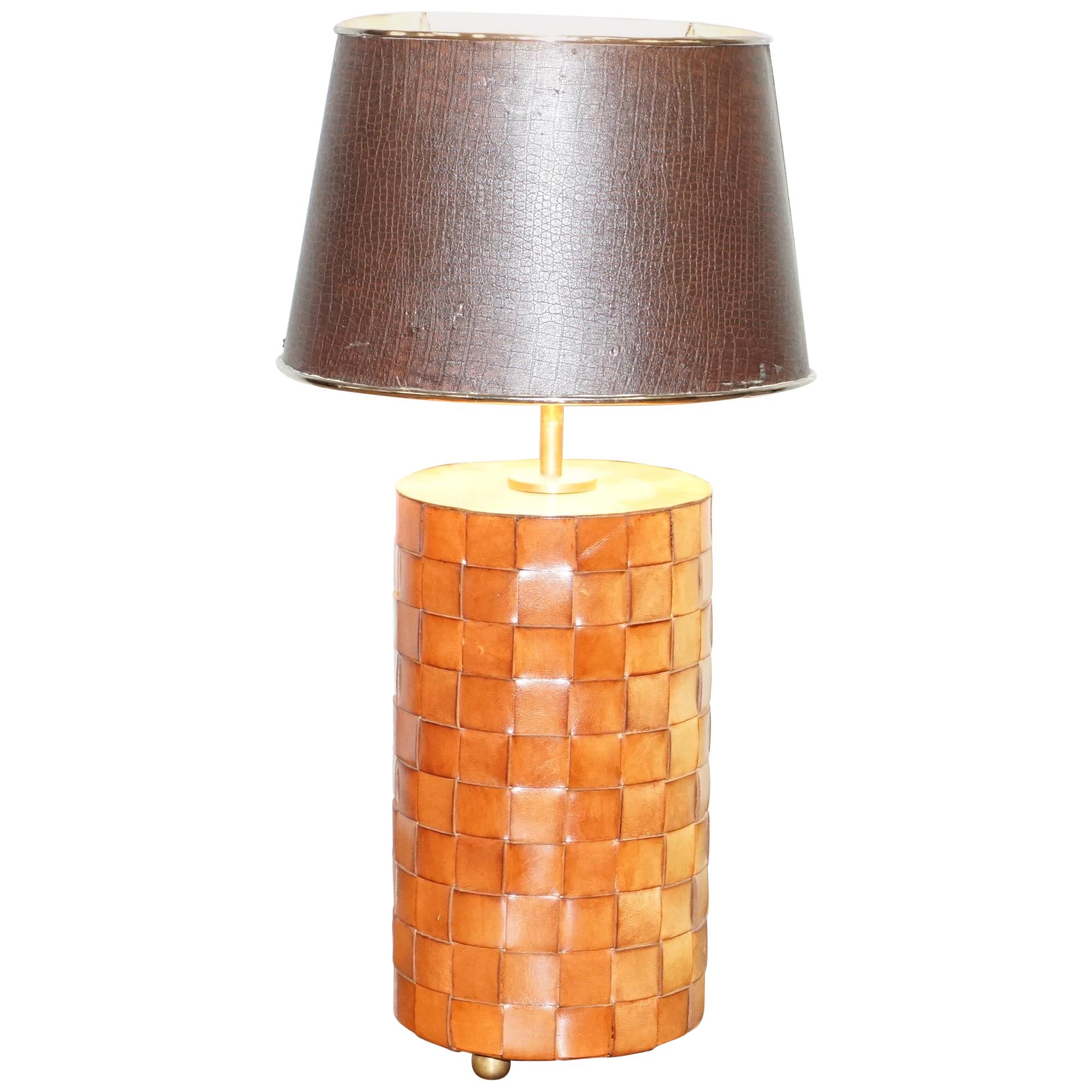 Rare Woven Brown Leather Table Lamp with Metal Crocodile Alligator ...