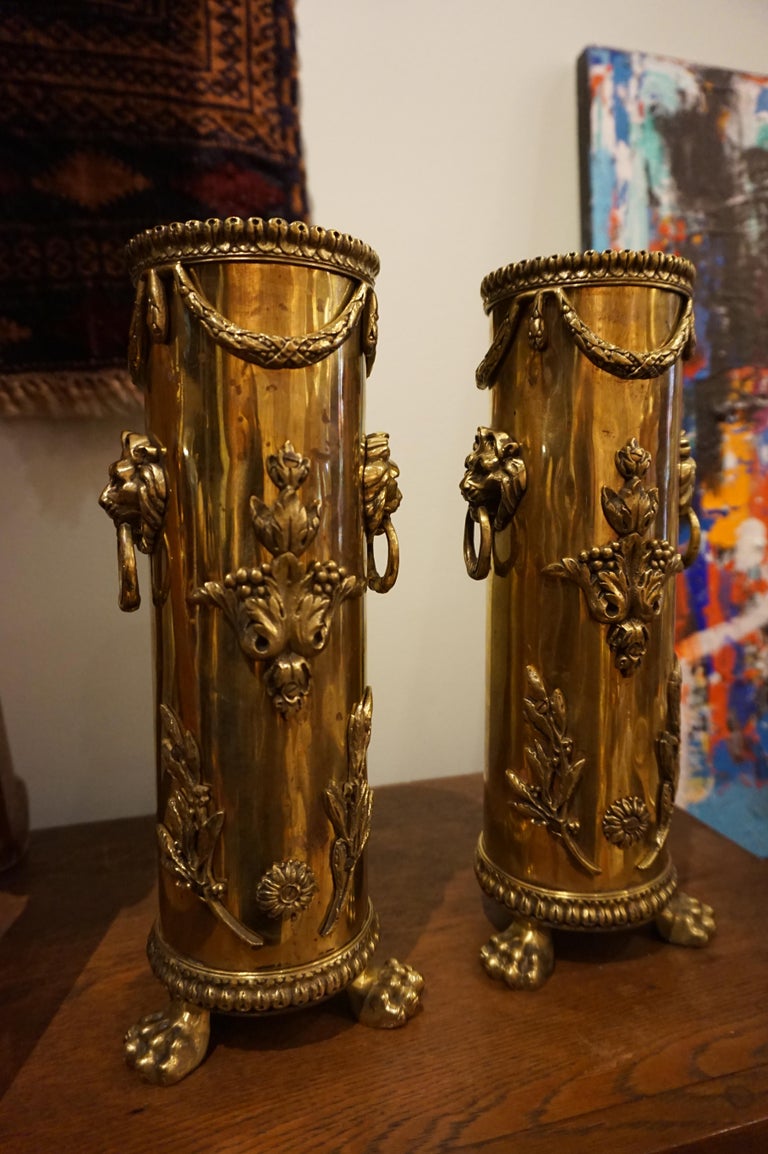 Rare WW1 1916 French Trench Art Solid Brass Shell Casing Vases with ...
