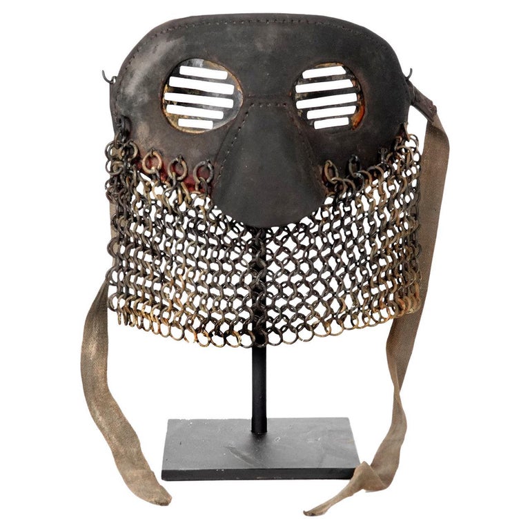 Rare WWI Leather, Chain Mail Tank Crew Splatter Mask For Sale at 1stDibs