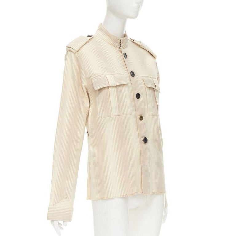 rare YVES SAINT LAURENT Vintage beige YSL badge military captain shirt ...