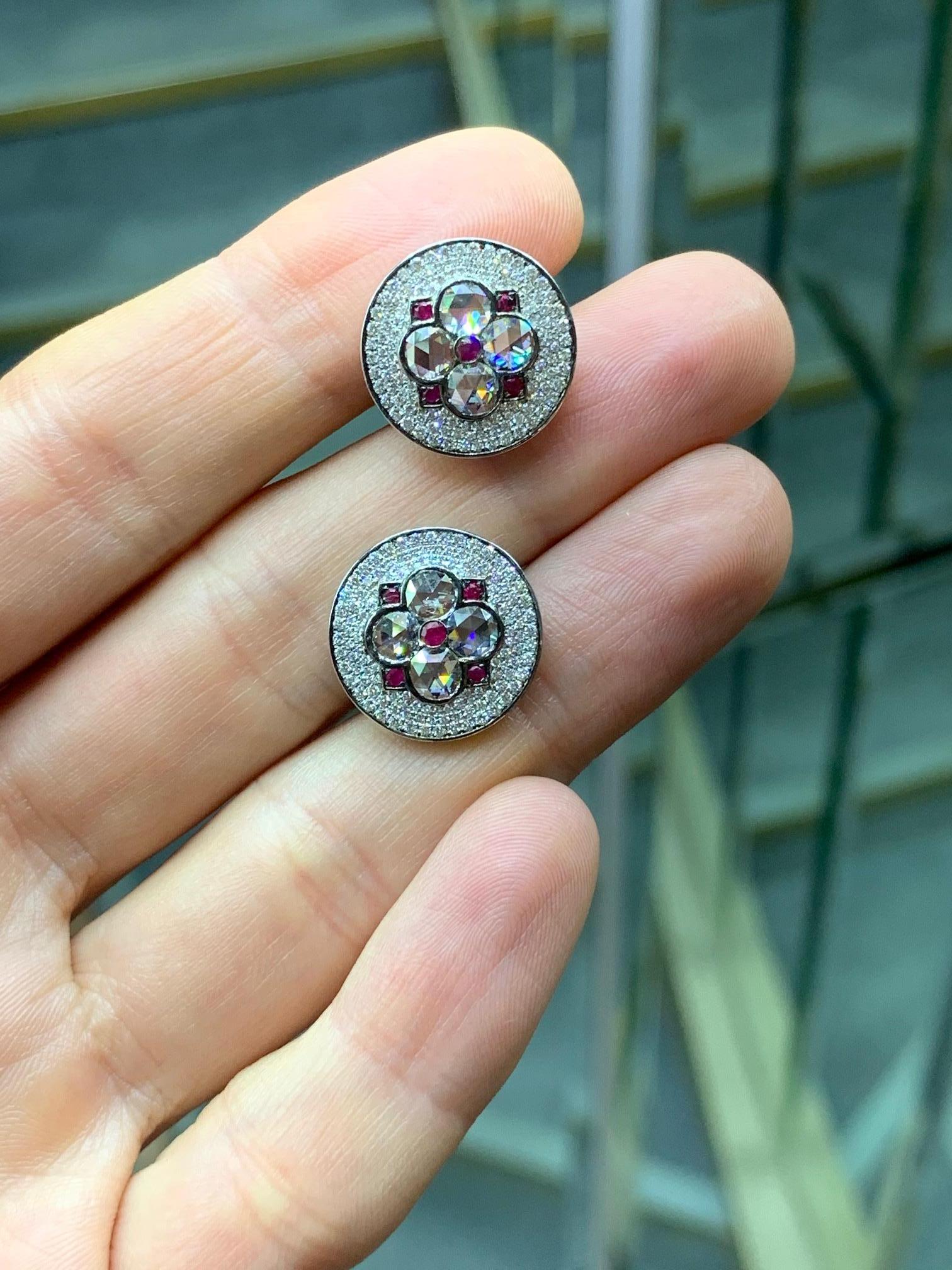 18 Karat Gold Rose Cut Diamond and Ruby Cufflinks For Sale at 1stDibs ...