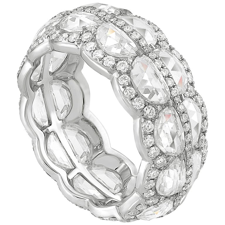 18 Karat White Gold 5.75ct Half Moon Cut Diamond Eternity Ring For Sale ...