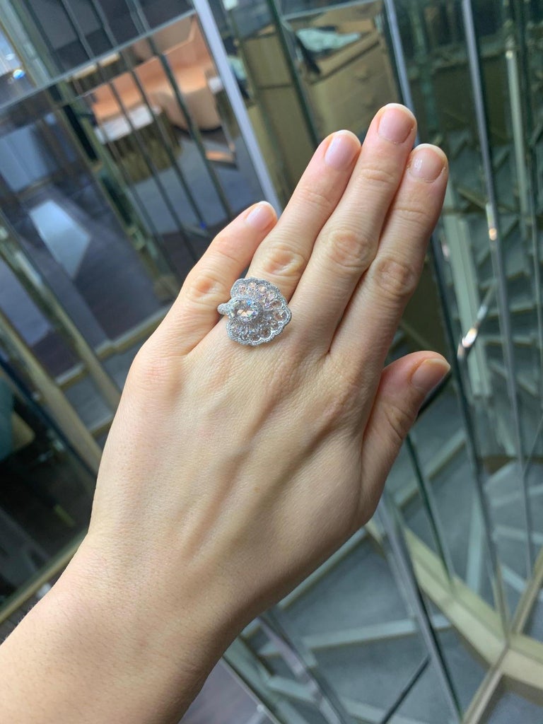 18Karat White Gold Rose Cut Diamond 4.20cts Pave Cocktail Ring For Sale ...
