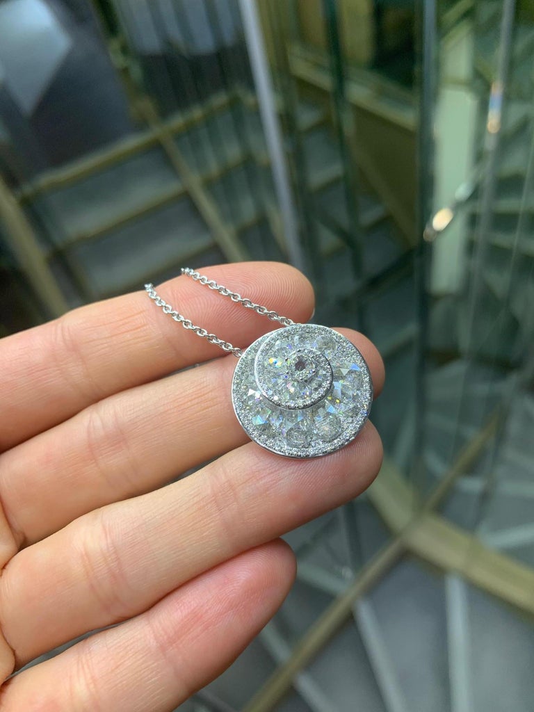 Rarever 18k White Gold Rose Cut Diamond Helix Pendant 4.84cts Necklace ...