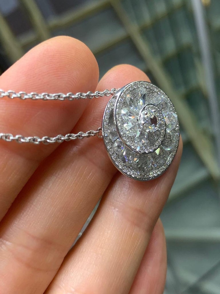 Rarever 18k White Gold Rose Cut Diamond Helix Pendant 4.84cts Necklace ...