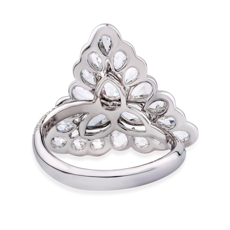 Rarever 18K White Gold Rose Cut Pear Shape Diamond Dress 2.31cts Ring ...
