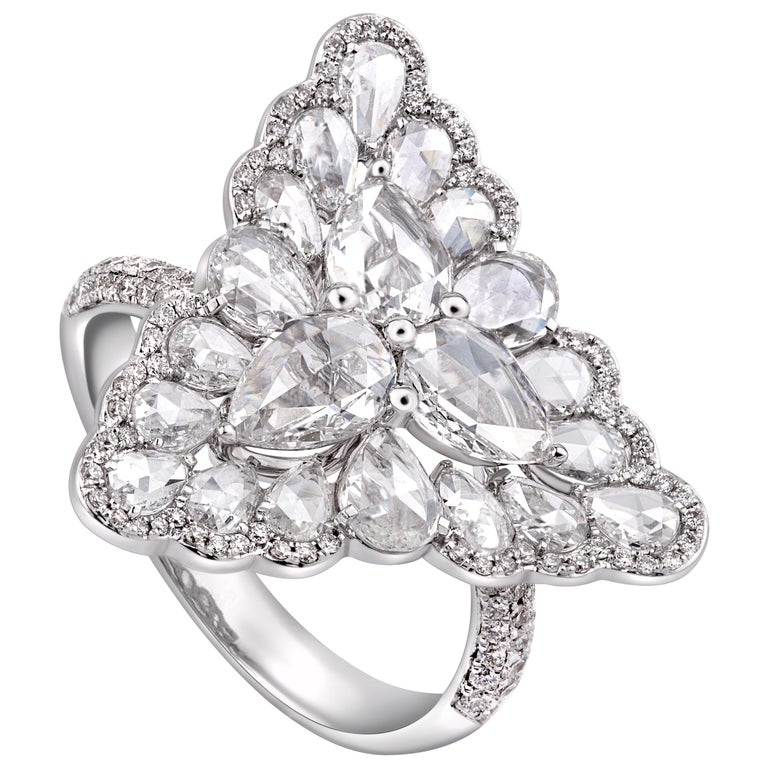 Rarever 18K White Gold Rose Cut Pear Shape Diamond Dress 2.31cts Ring ...