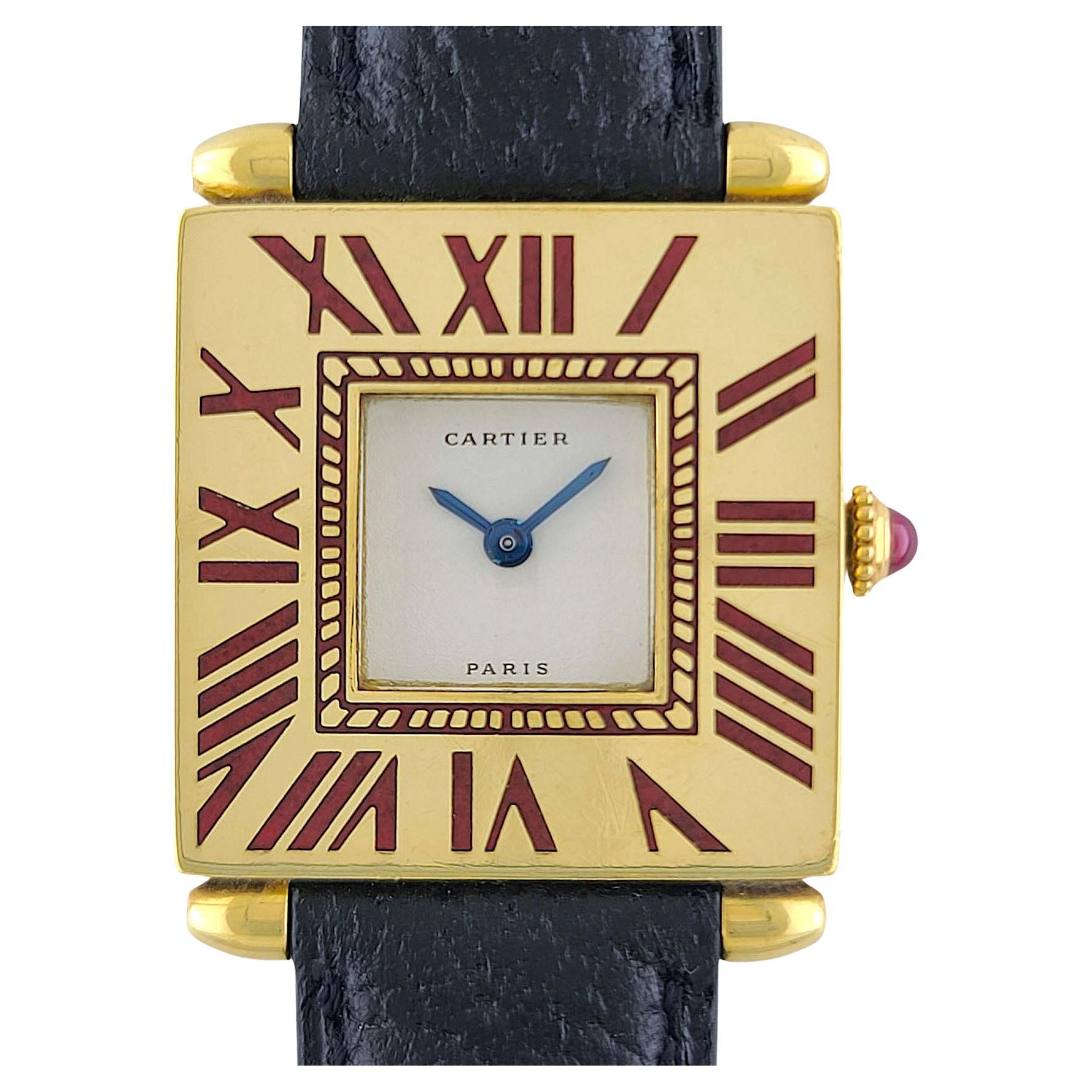 Rarity Cartier Quadrant Burgundy Full Set Large Model A102 Ruby Obus ...