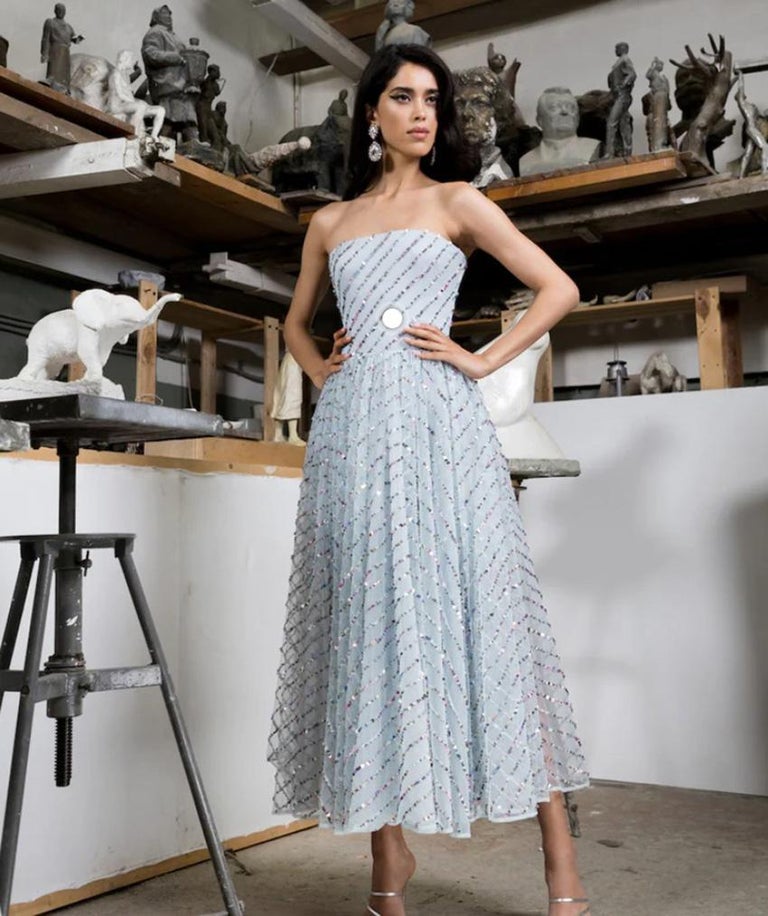 RASARIO LIGHT BLUE SEQUIN SEQUIN EMBELLISHED STRAPLESS DRESS It 40 For ...