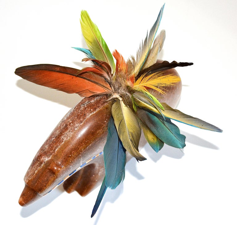 Raspberry Alabaster Feather Bundled Bear Fetish with Heart Line For ...