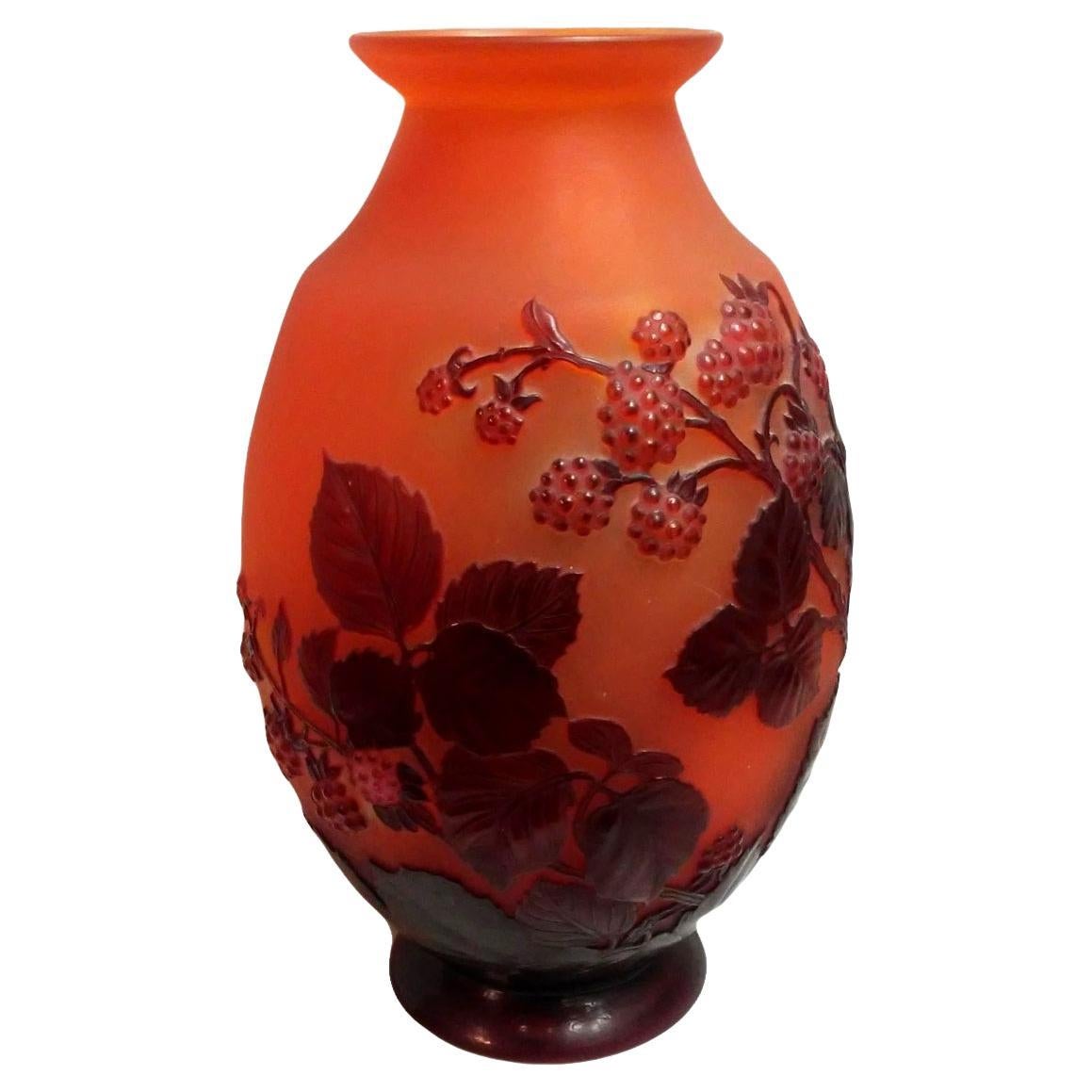 Raspberry Bush by Emile Gallé, Cameo Glass Vase For Sale at 1stDibs