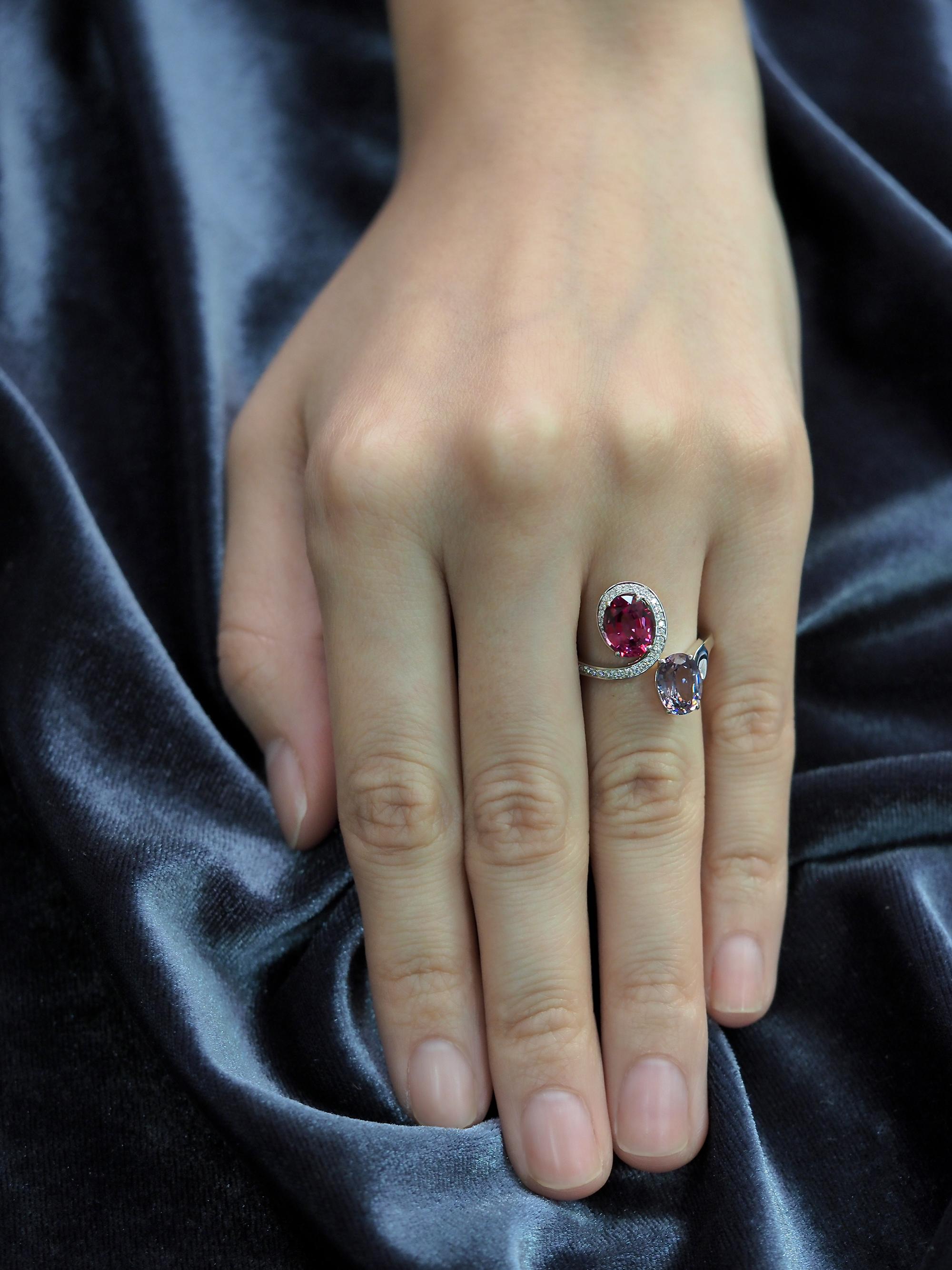 Raspberry and Lavender Spinels Ring, 18 K White Gold Spinels and ...