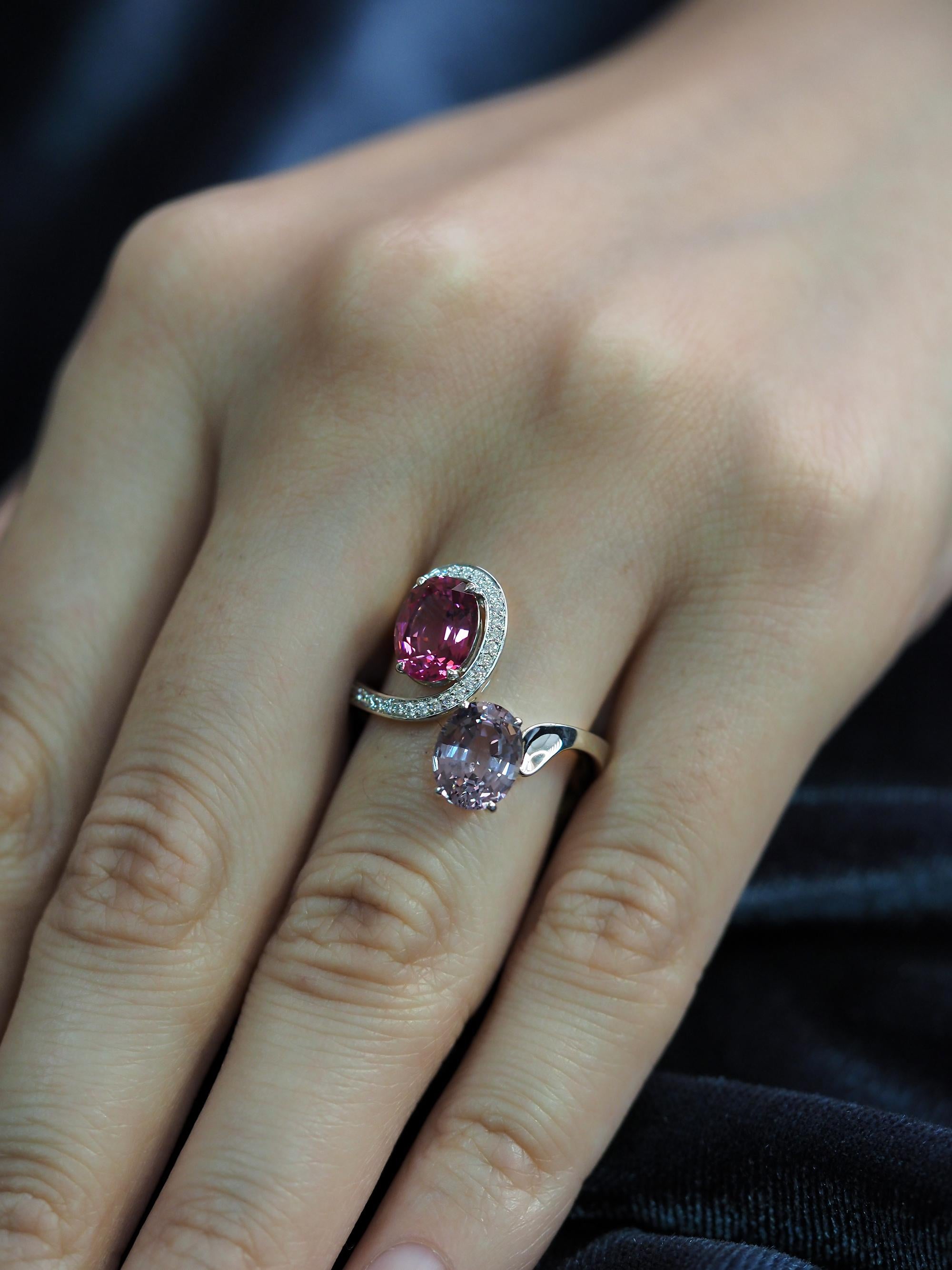 Raspberry and Lavender Spinels Ring, 18 K White Gold Spinels and ...