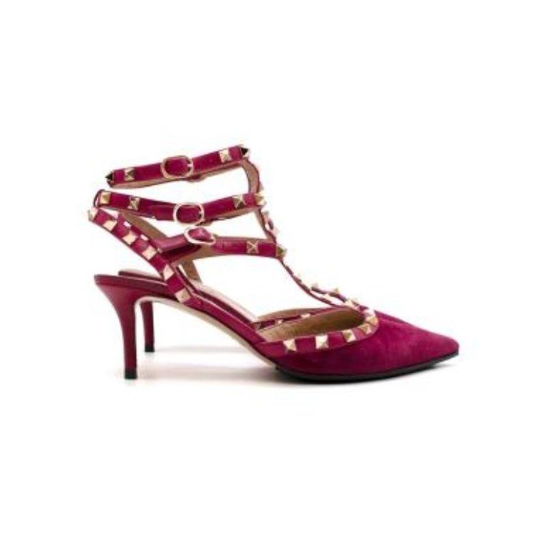 Raspberry Pink Suede Rockstud Sandals For Sale at 1stDibs