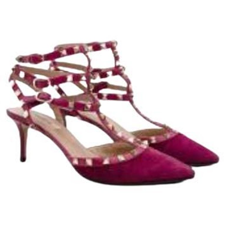 Raspberry Pink Suede Rockstud Sandals For Sale at 1stDibs