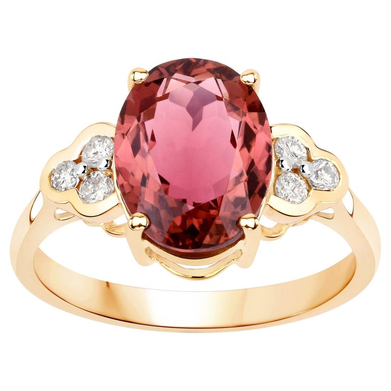 Raspberry Pink Tourmaline and Diamond Cocktail Ring Total 3.30 Carats 14k Gold For Sale at 1stDibs