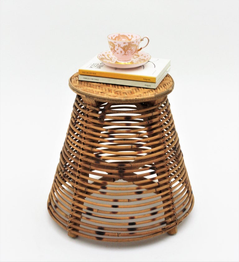 Rattan and Bamboo Conical Stool or Side Table at 1stDibs