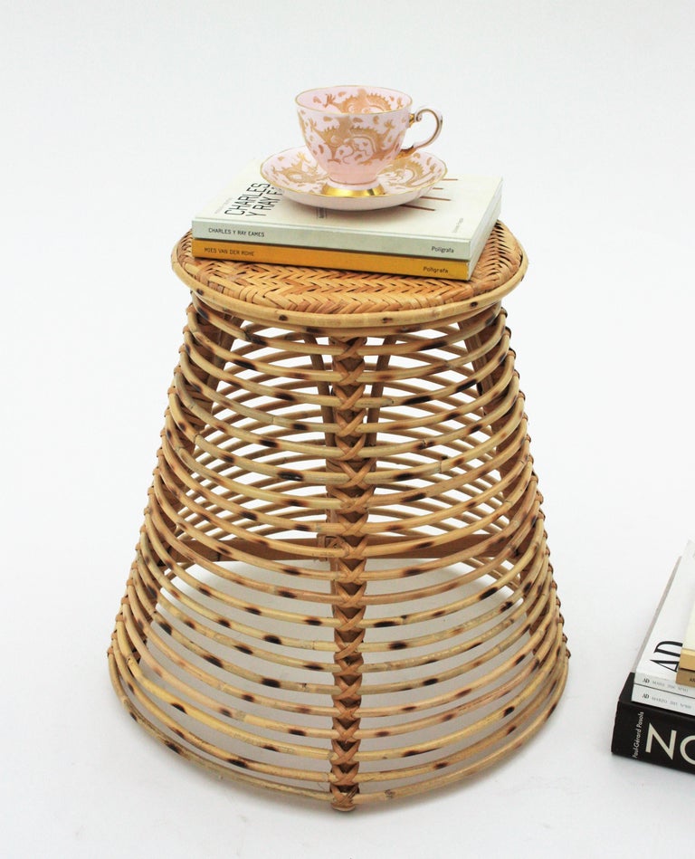 Rattan and Bamboo Conical Stool or Side Table For Sale at 1stDibs