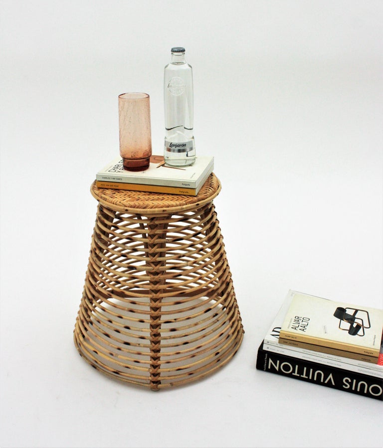Rattan and Bamboo Conical Stool or Side Table For Sale at 1stDibs
