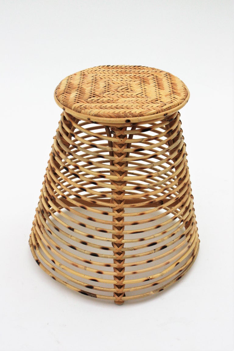 Rattan and Bamboo Conical Stool or Side Table For Sale at 1stDibs