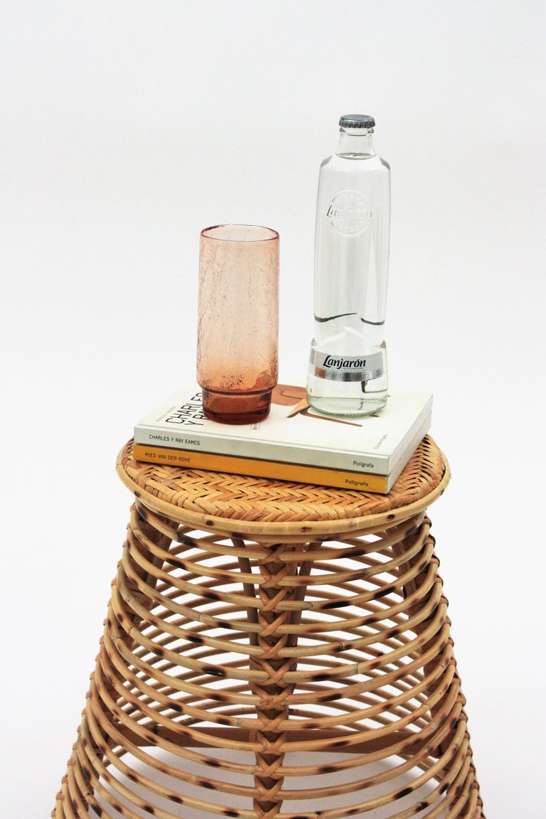 Rattan and Bamboo Conical Stool or Side Table For Sale at 1stDibs