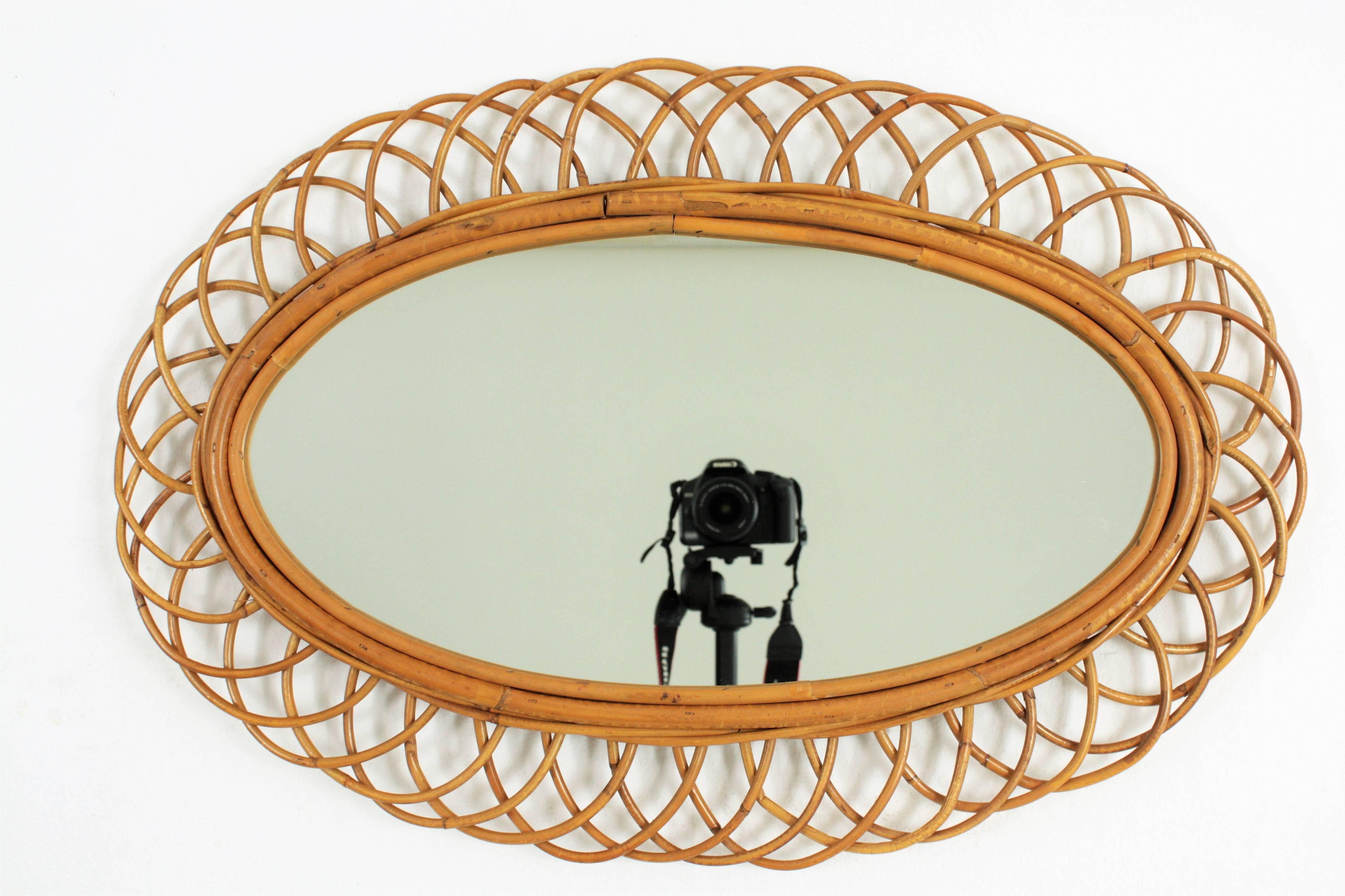 Oval Mirror in Rattan, 1960s For Sale at 1stDibs | oval rattan mirror ...