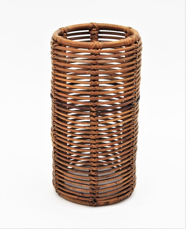 Rattan and Bamboo Round Umbrella Stand, Italy, 1970s at 1stDibs