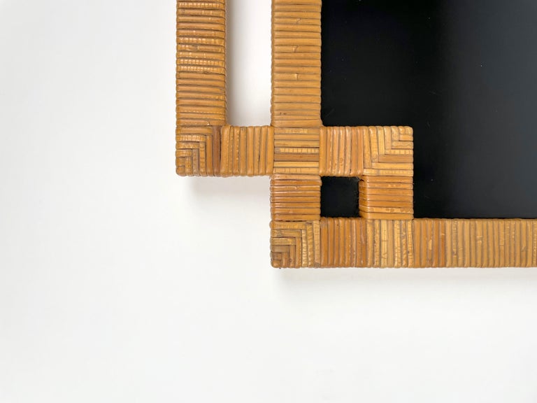 Rattan and Black Laminate Serving Tray, Italy, 1970s at 1stDibs