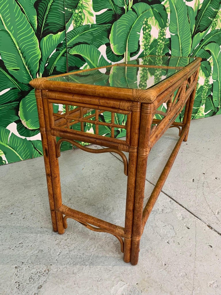 Rattan and Brass Console Table at 1stDibs