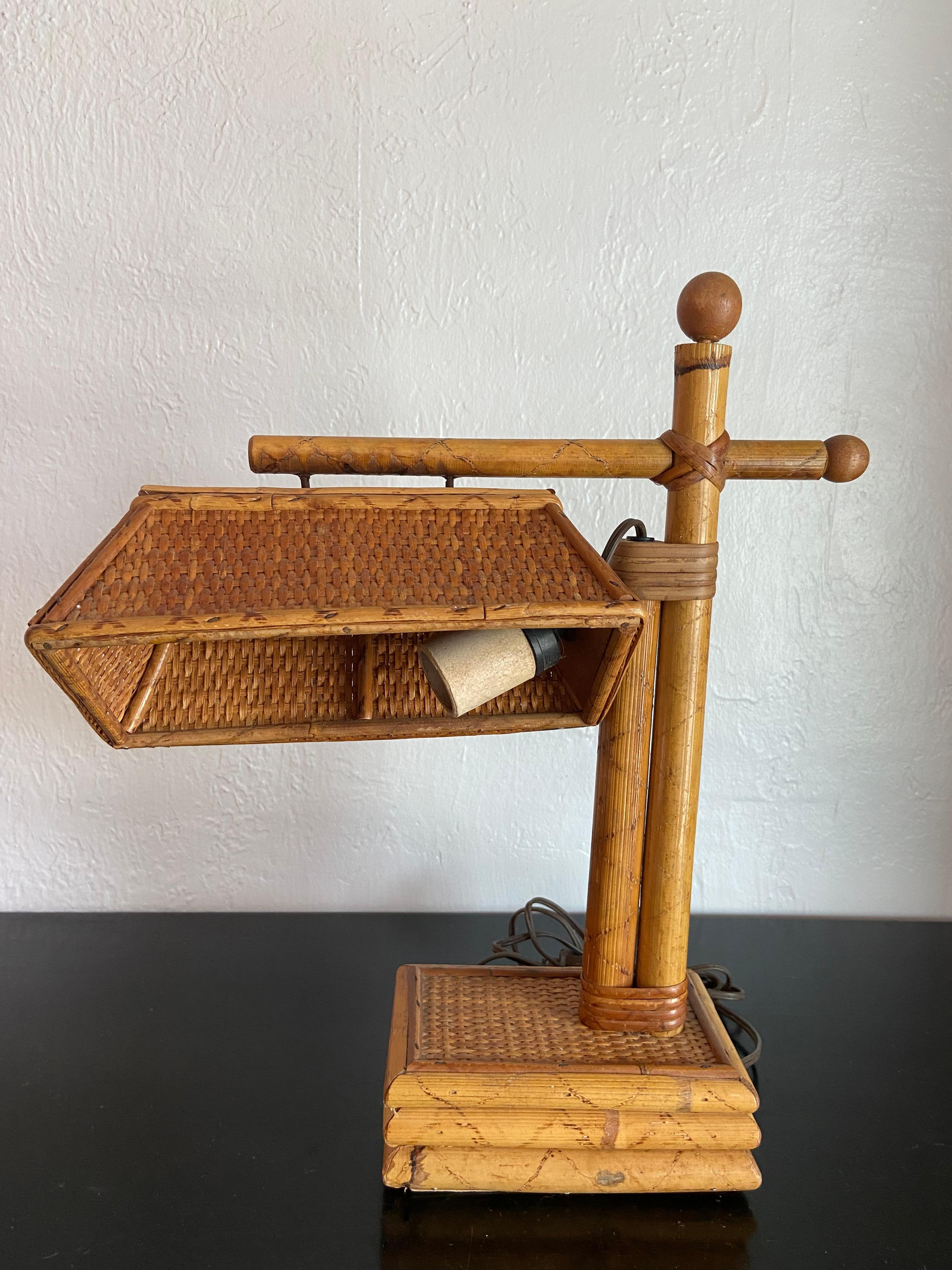 Rattan and Cane Articulating Desk Lamp at 1stDibs