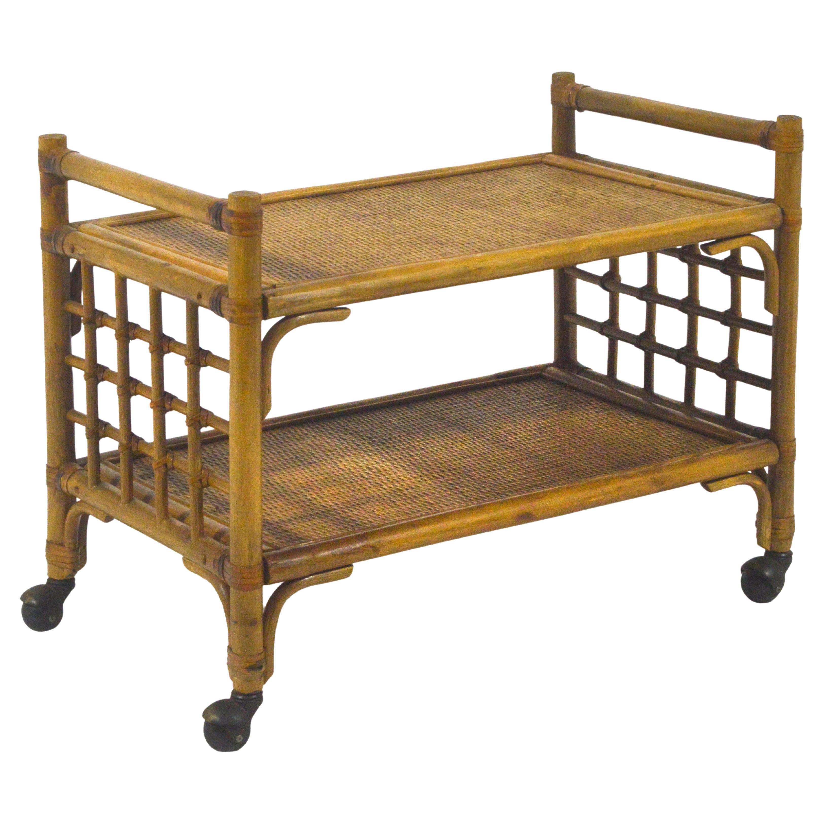 1960s Rolling Rattan and Cane Bar Cart at 1stDibs
