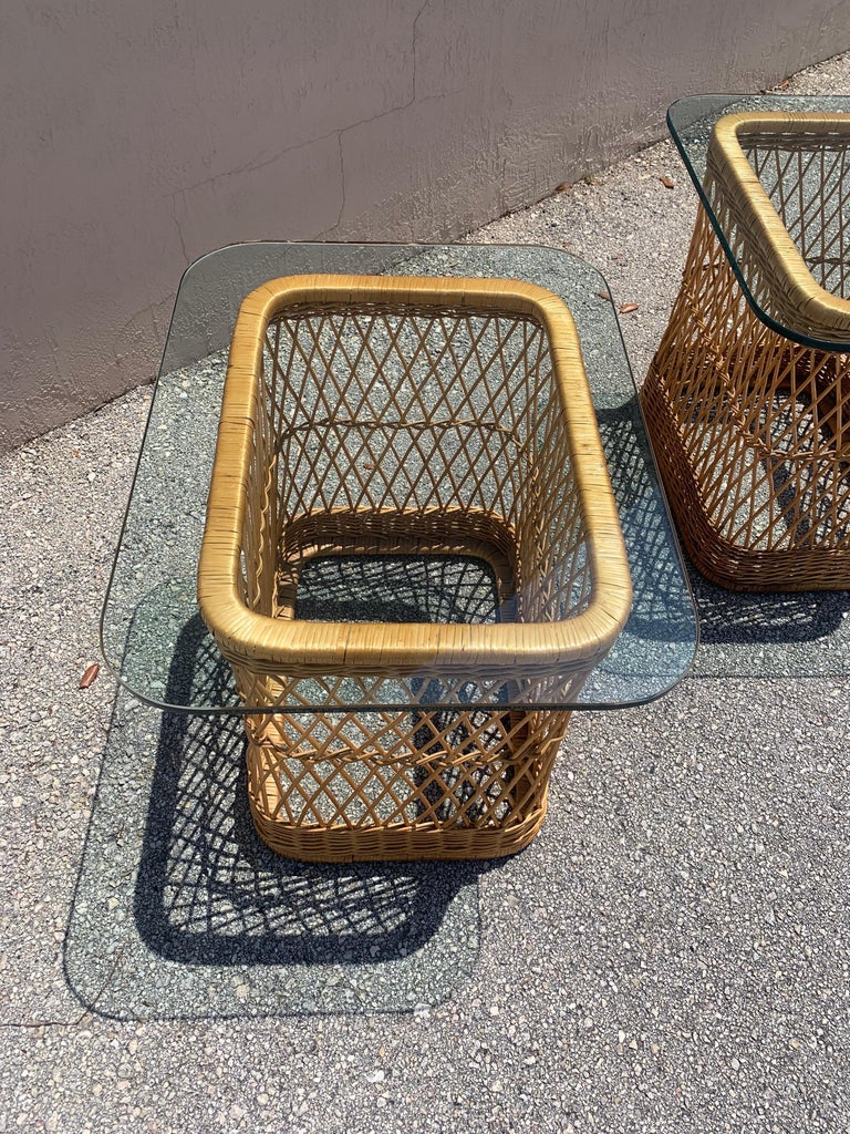 Rattan and Cane Side Table by Davis Allen for McGuire, a Pair For Sale ...