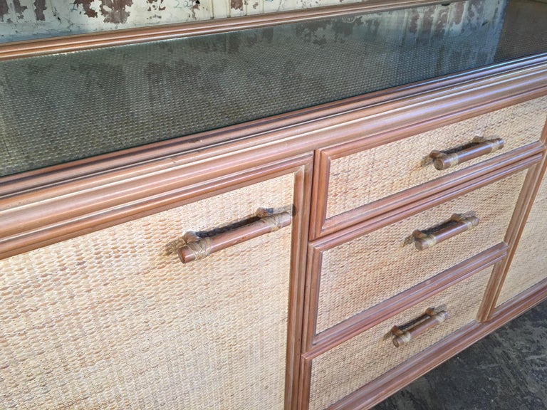 Rattan and Faux Bamboo China Buffet Cabinet with Hutch For Sale at ...