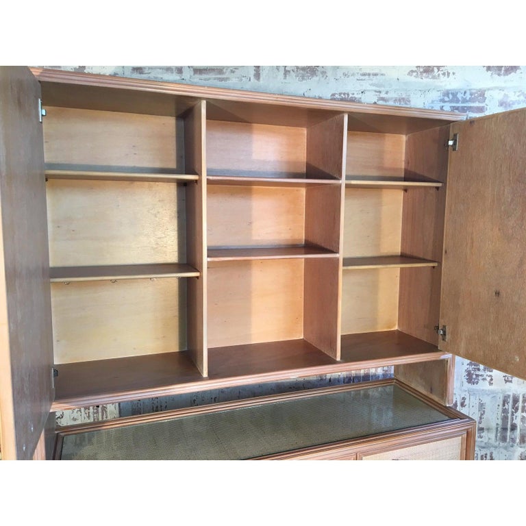 Rattan and Faux Bamboo China Buffet Cabinet with Hutch For Sale at 1stDibs