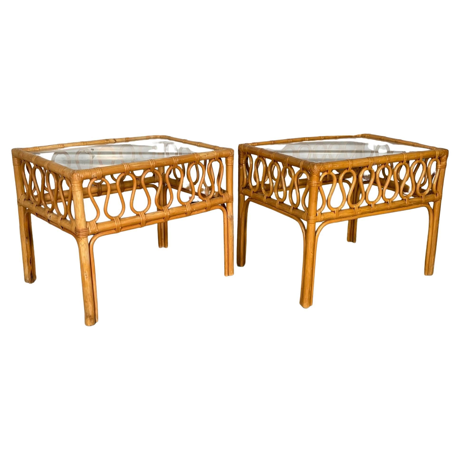 Split Reed Rattan End or Side Tables, a Pair For Sale at 1stDibs