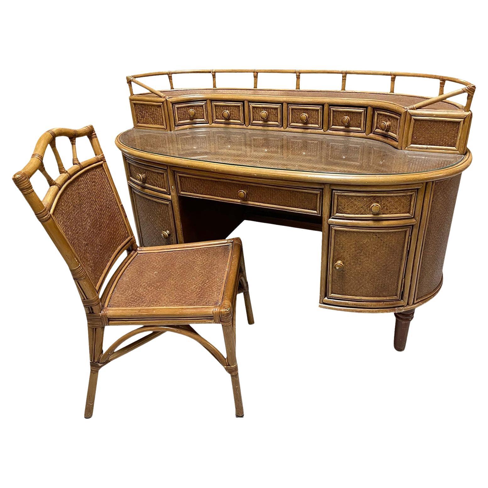 Rattan Wicker Pedestal Desk, Spain, circa 1980 For Sale at 1stDibs ...