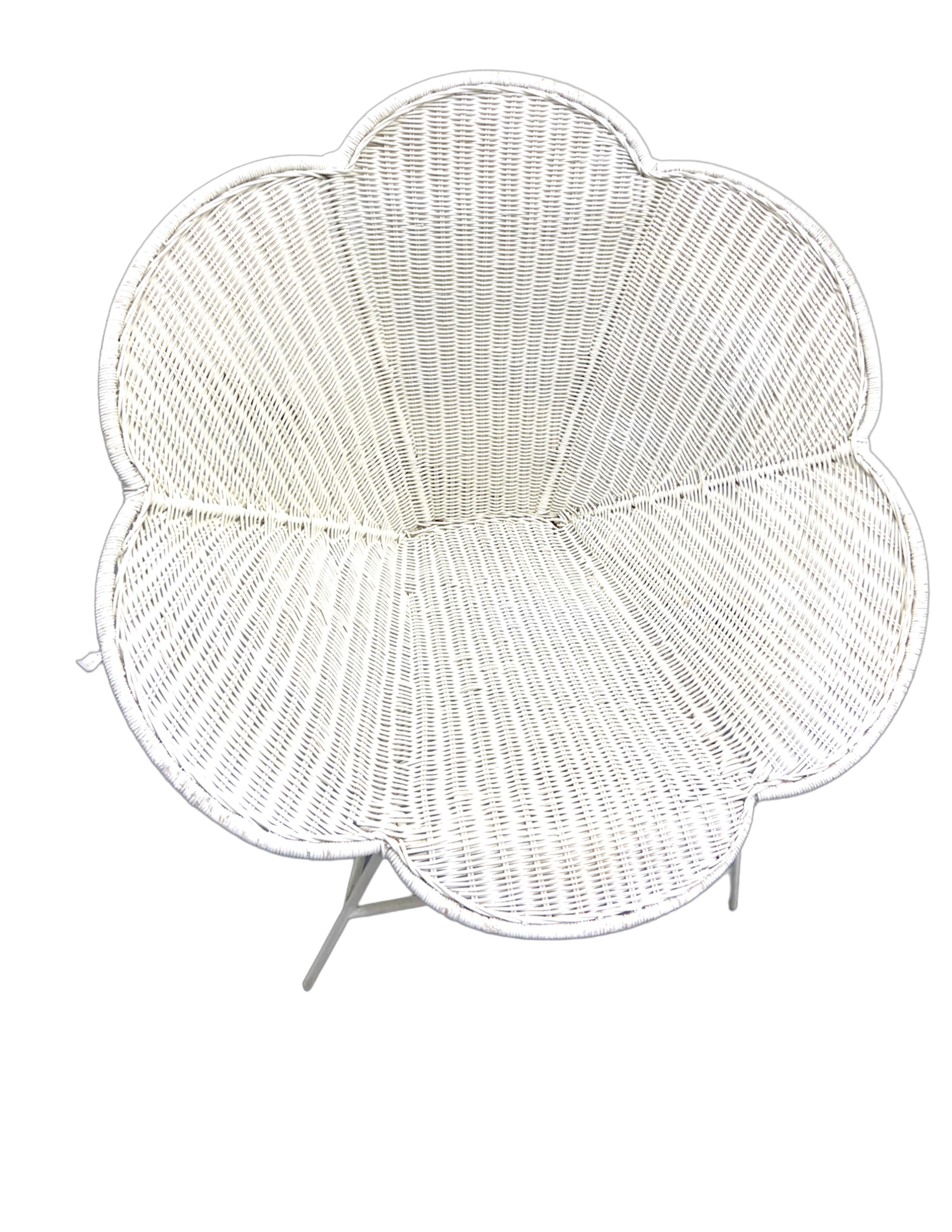 Vintage Rattan and Iron Flower Pedal Lounge Chair For Sale at 1stDibs