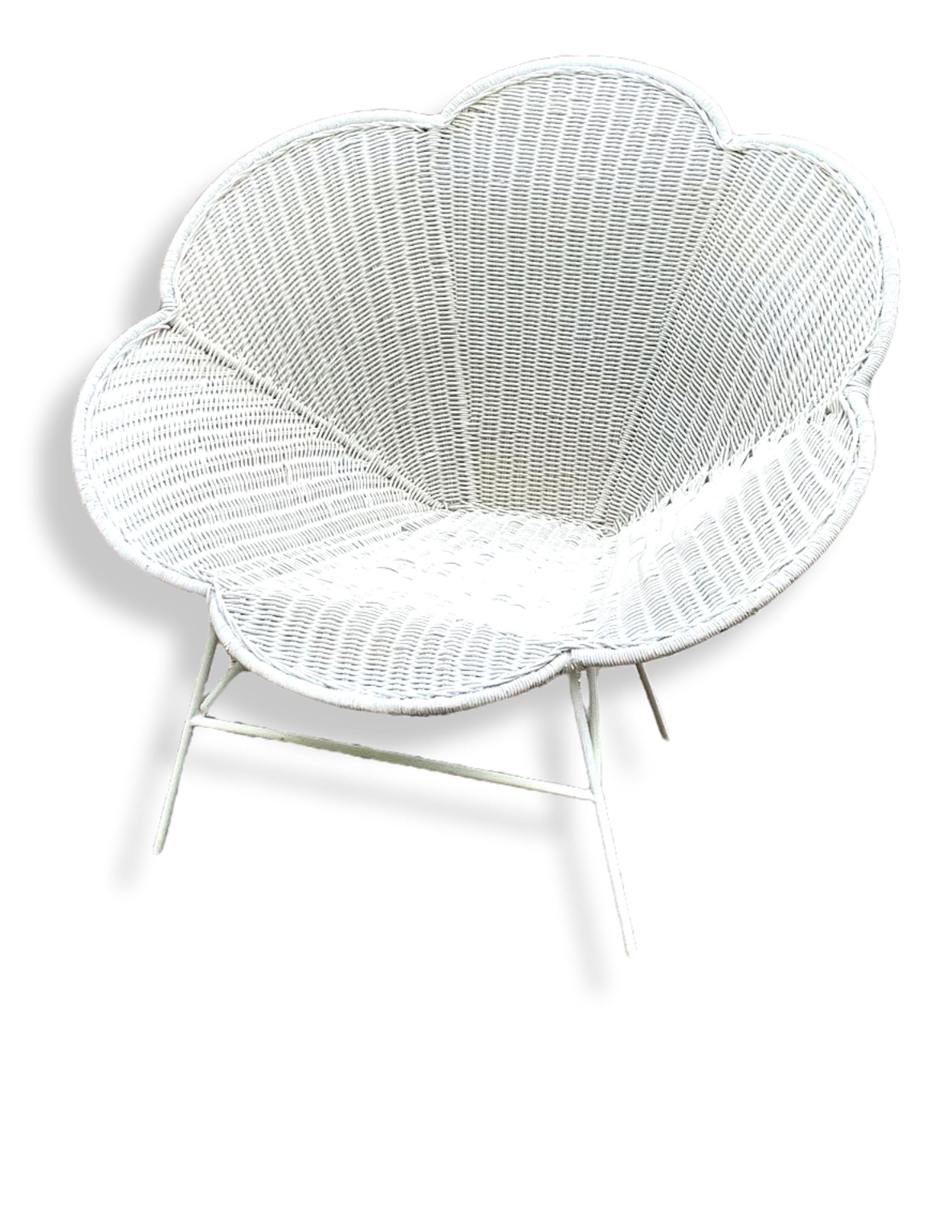 Vintage Rattan and Iron Flower Pedal Lounge Chair For Sale at 1stDibs