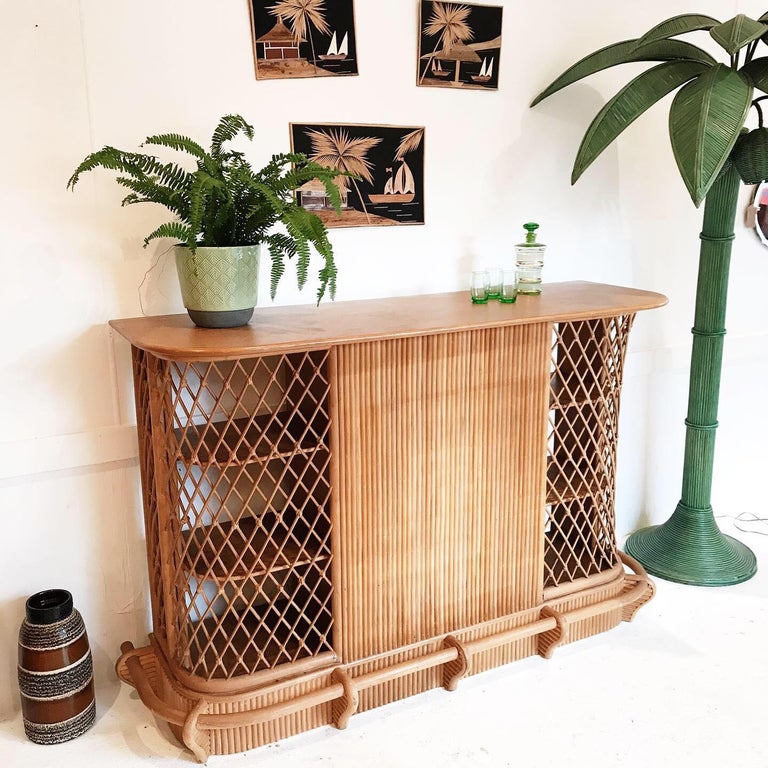Rattan and Meranti Tiki Bar with Nude Surface Veneer and Webbed Cane ...