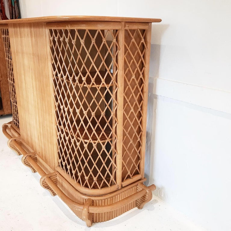 Rattan and Meranti Tiki Bar with Nude Surface Veneer and Webbed Cane ...