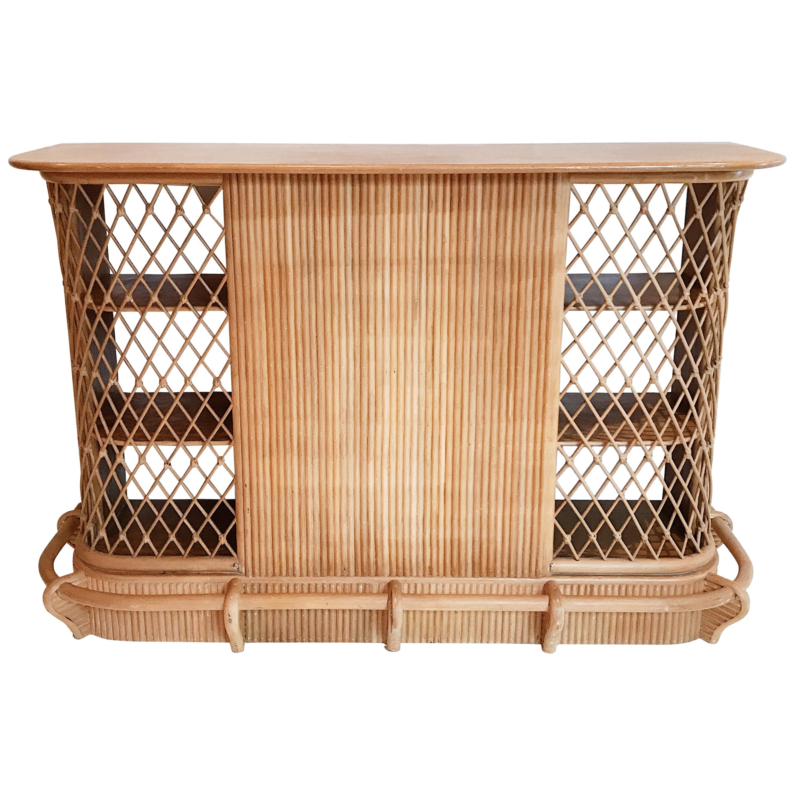 Rattan and Meranti Tiki Bar with Nude Surface Veneer and Webbed Cane ...