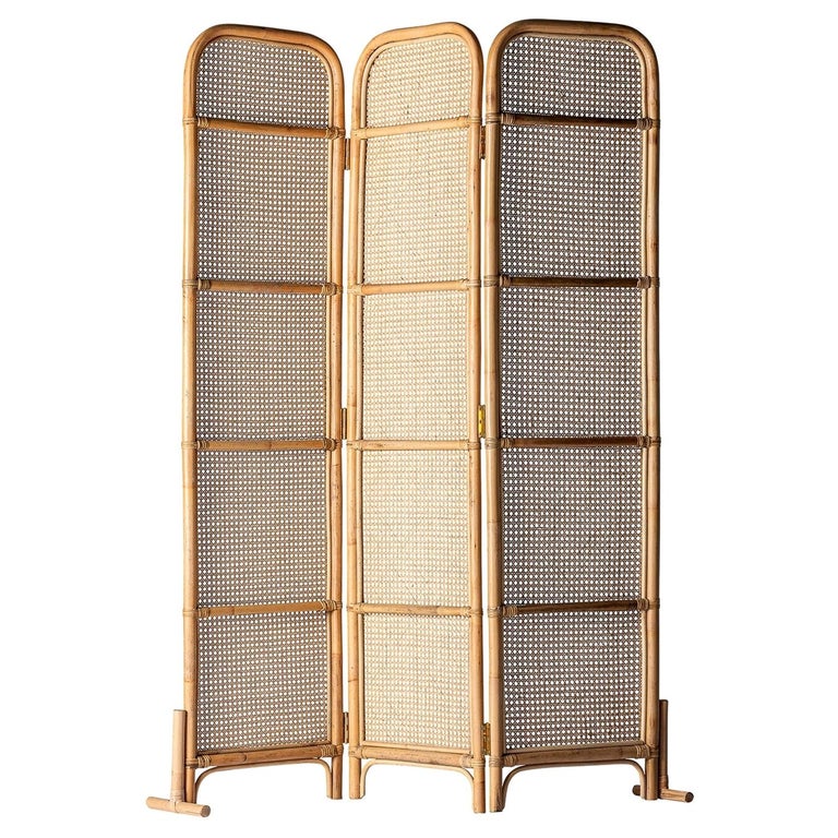 Rattan and Wicker Cane Folding Screen Divider For Sale at 1stDibs