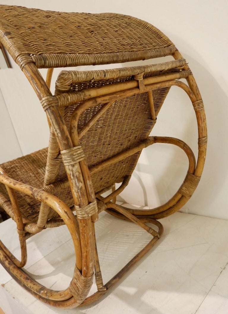 Rattan and Wicker Circle Rocking Chair, 1960s at 1stDibs