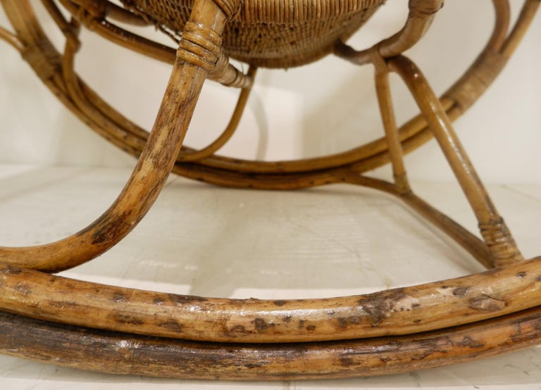 Rattan and Wicker Circle Rocking Chair, 1960s at 1stDibs
