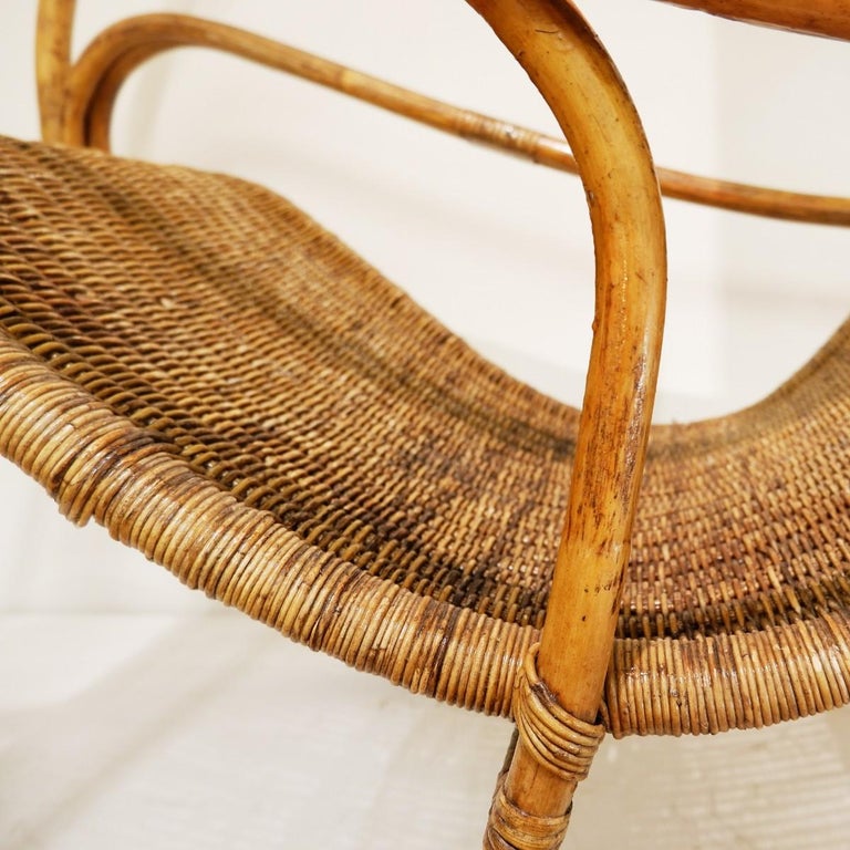 Rattan and Wicker Circle Rocking Chair, 1960s at 1stDibs