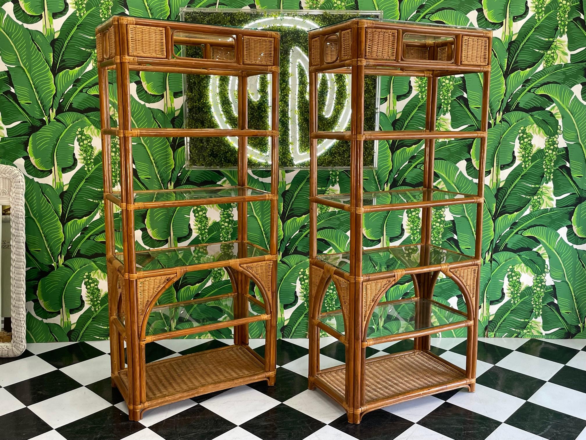 Rattan and Wicker Etagere Bookshelves For Sale at 1stDibs